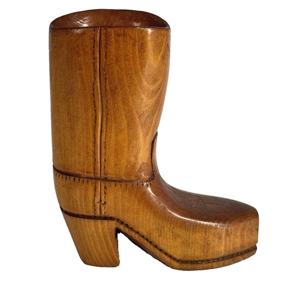Wooden Ships | Art | Vintage Hand Carved Miniature Wooden Cowboy Boot ...